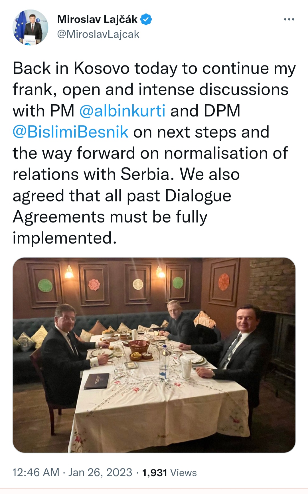 Lajçaku pas takimit me Kurtin: U pajtuam për zbatimin e të gjitha ... Lajçaku pas takimit me Kurtin: U pajtuam për zbatimin e të gjitha ...