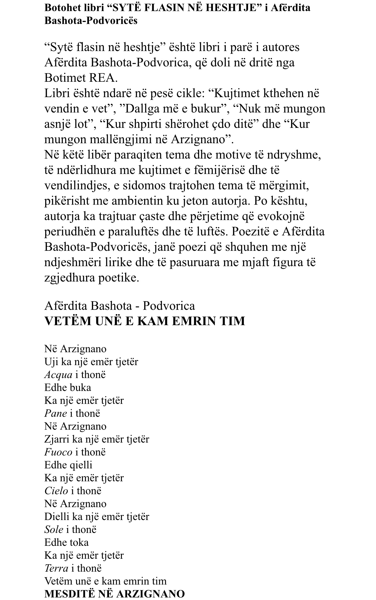 Botohet libri “SYTË FLASIN NË HESHTJE” i Afërdita Bashota-Podvoricës ...
